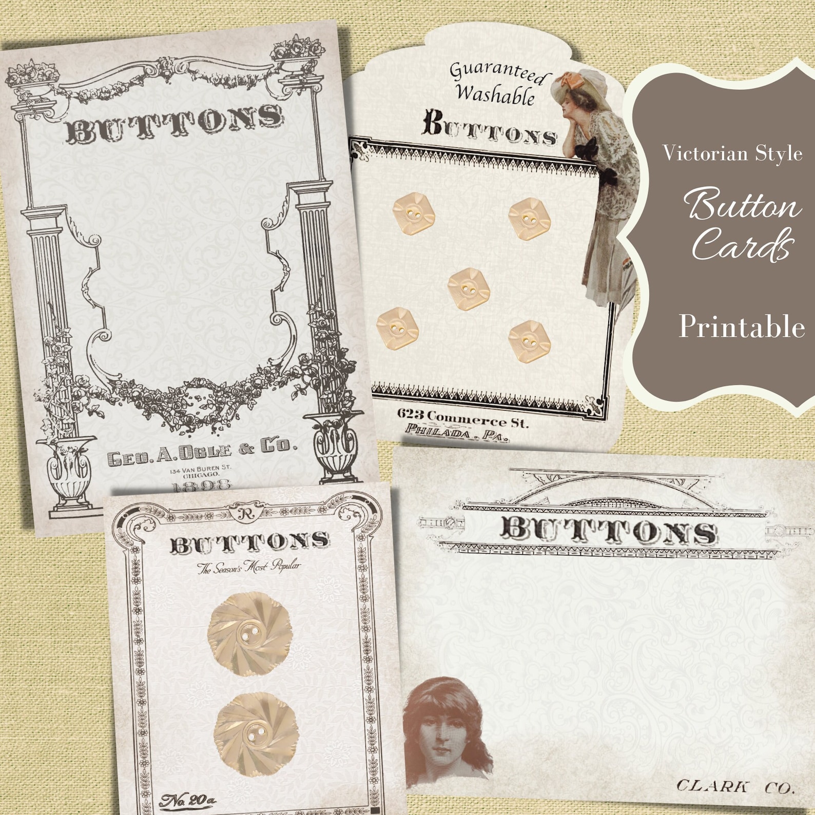 Button Display Cards - Antique Button Card - Digital Printable ...
