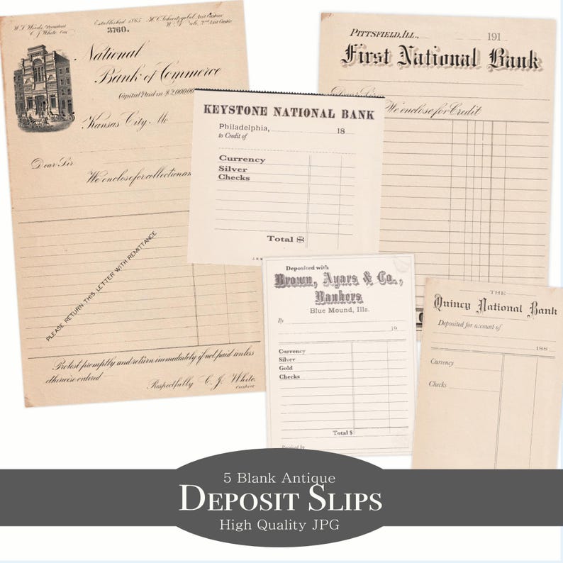 Vintage Bank Deposit Slip Templates: Printable Ephemera (digital ...