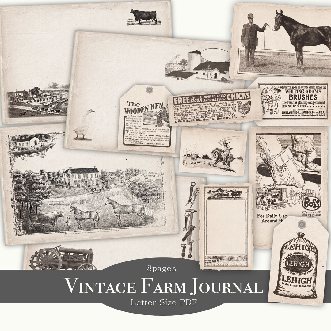 Farm Animals Junk Journal Kit - Vintage Printable Farm Ephemera - Ads ...
