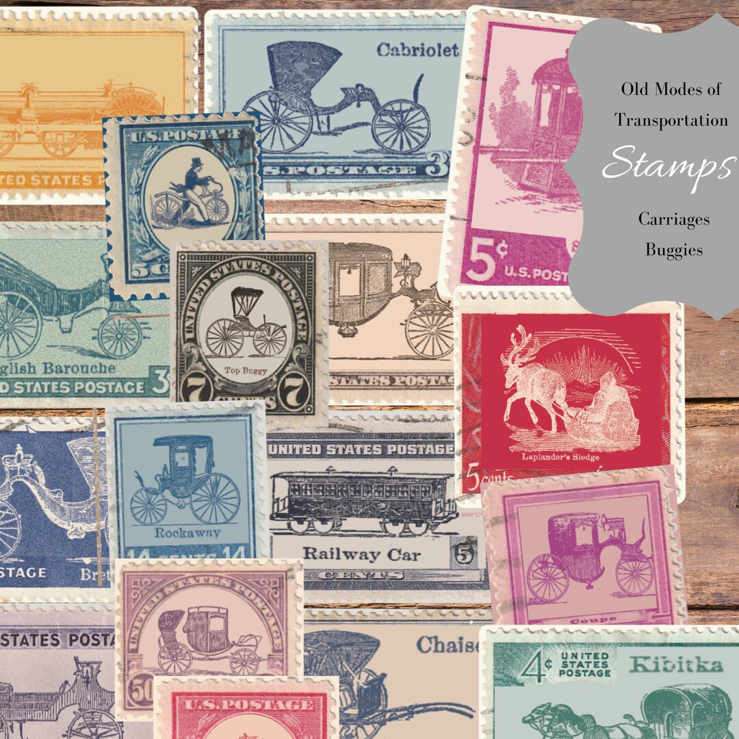 Vintage Transportation Stamps: Buggy, Carriage Ephemera (digital ...