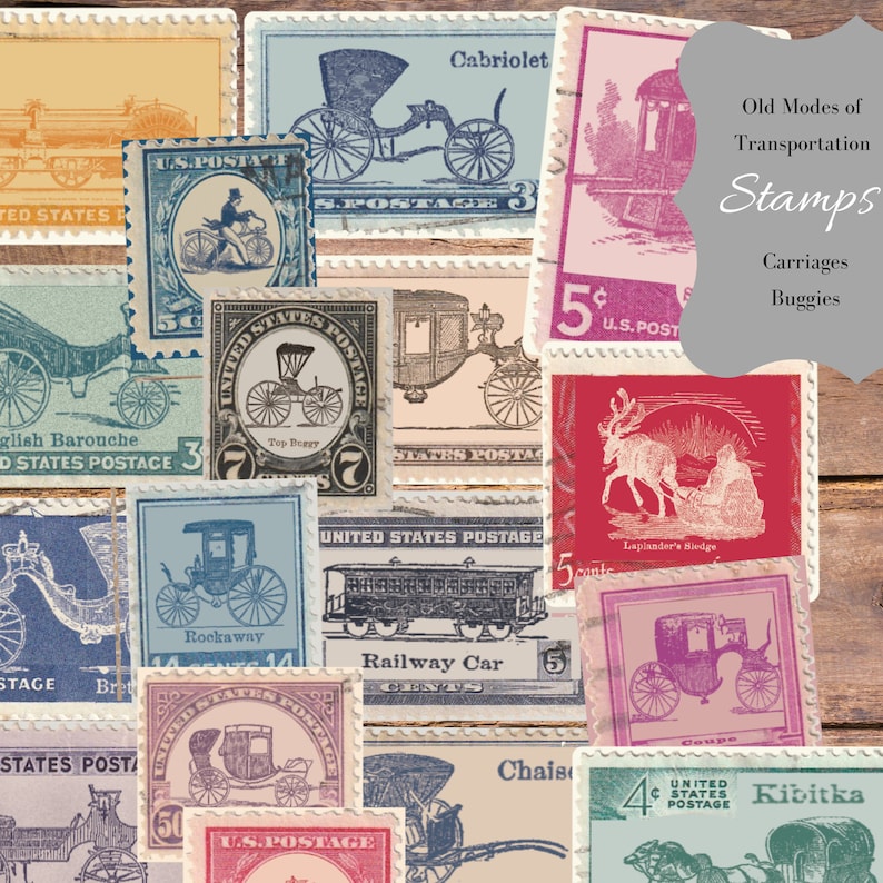 33 Buggy and Carriage Stamps - Printable Ephemera - Junk Journal ...