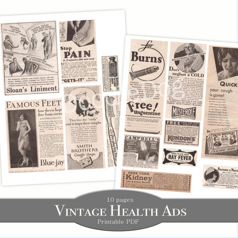 Antique Health & Wellness Print Ads - Junk Journal Ephemera - Digital ...