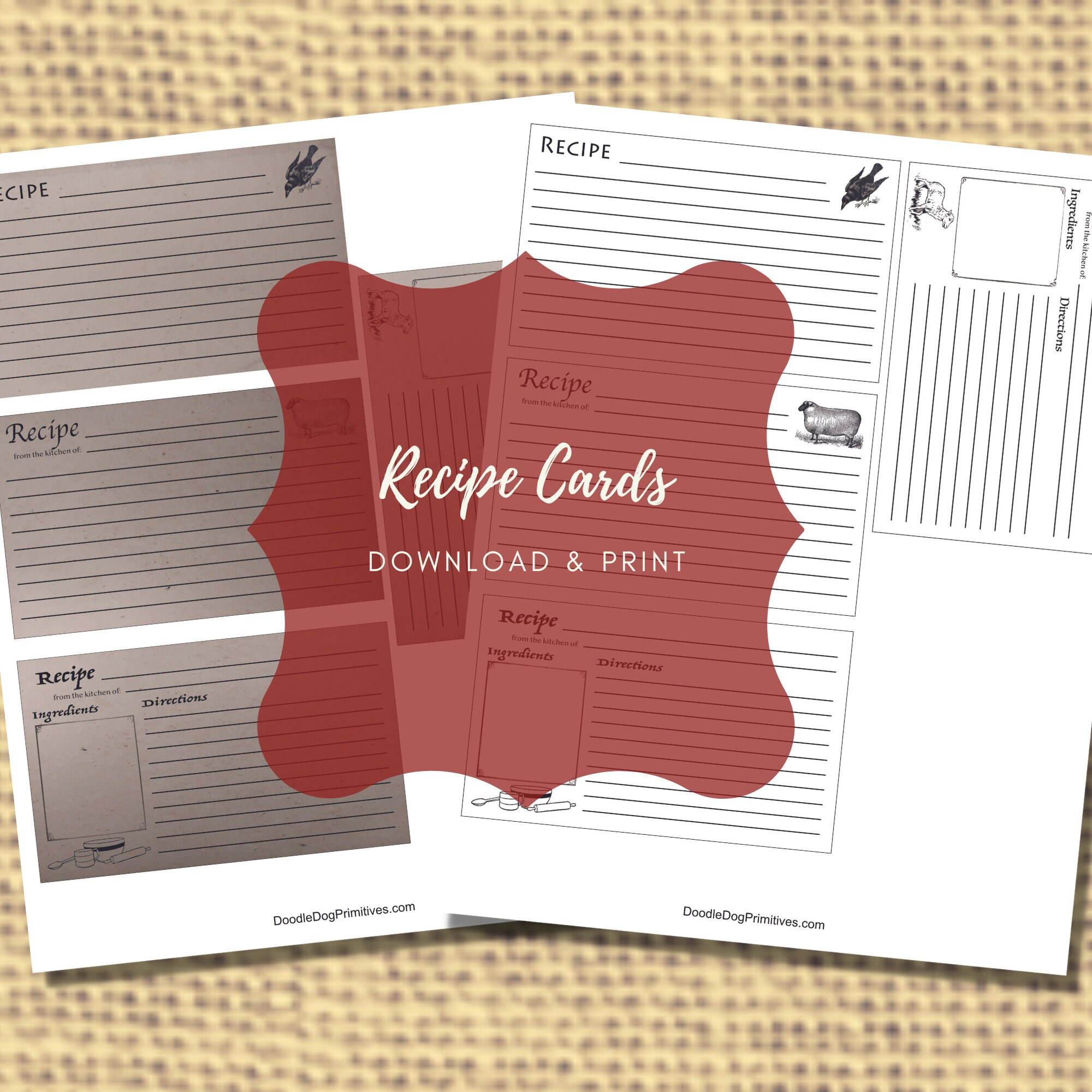 Vintage Country Recipe Card Templates - Blank Primitive Farmhouse -old ...