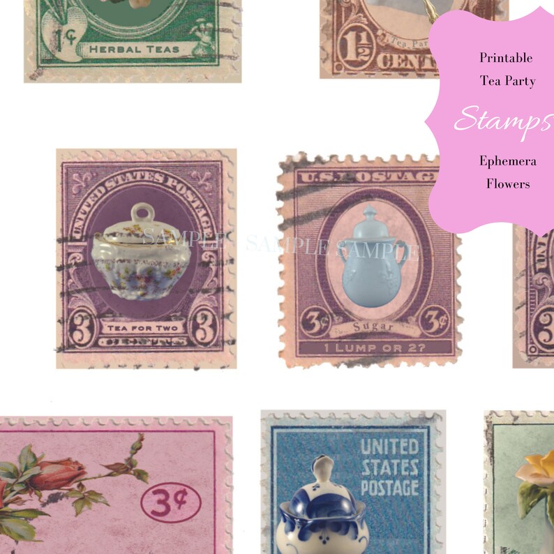 Digital Tea Party Stamps Printable Ephemera Bridal Shower Princess ...