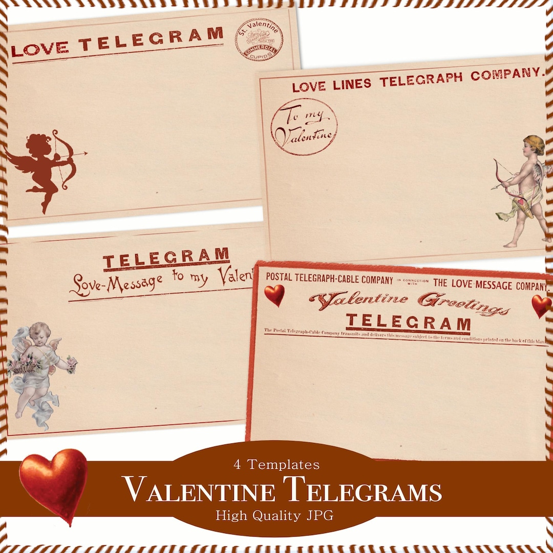 Valentine Telegrams Templates - Vintage Inspired, Antique Cupids ...