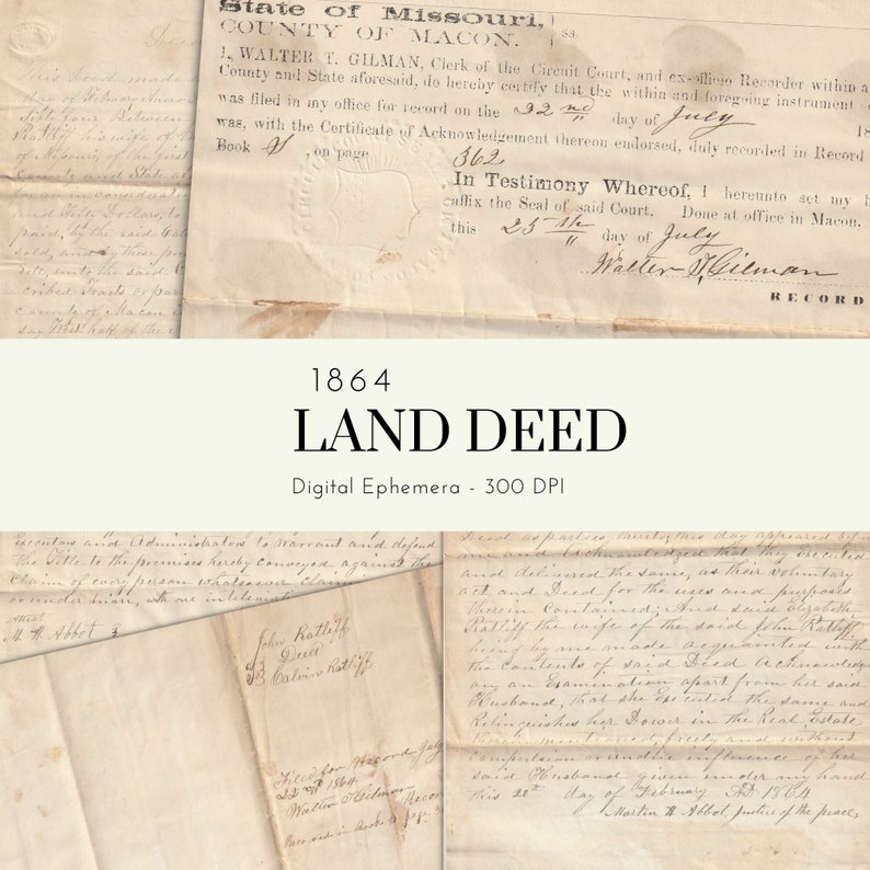 Antique Land Deed: 1864 Civil War Ephemera (digital Download) - Etsy