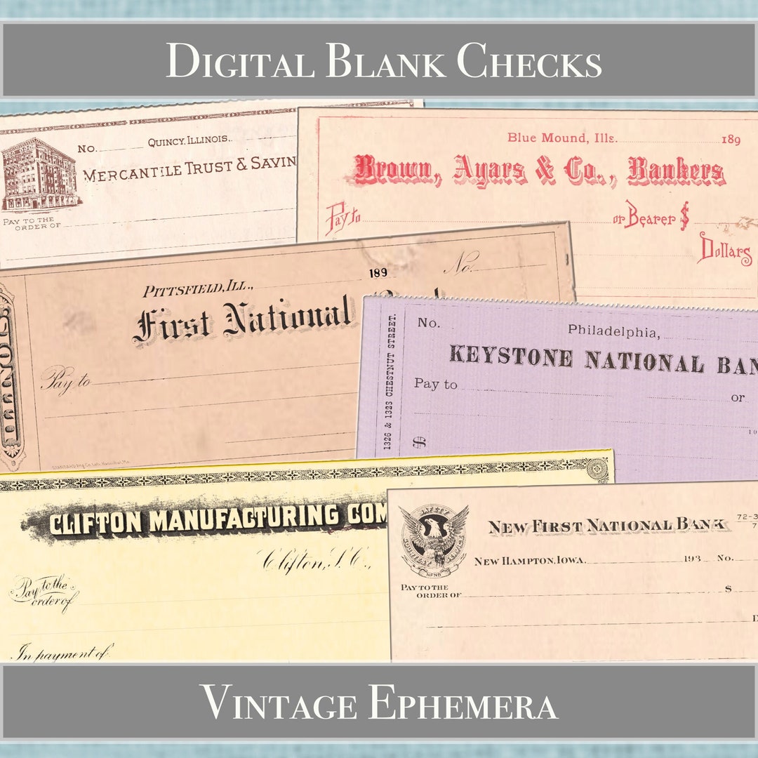 Digital Vintage Check Templates - Double Sided Printable Blank Checks ...