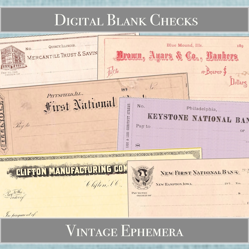 Digital Vintage Check Templates - Double Sided Printable Blank Checks ...