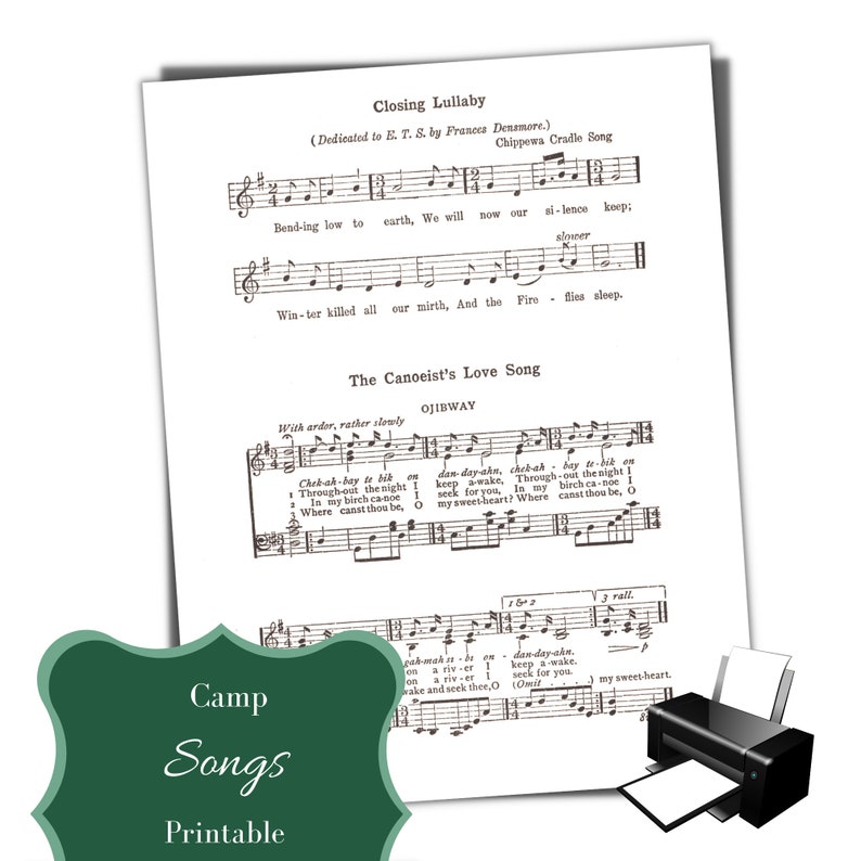 Camping Songs Sheet Music - Digital Download Group Camp Activity ...