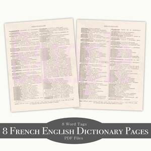 Printable French English Dictionary Pages - Basic Junk Journal Papers ...