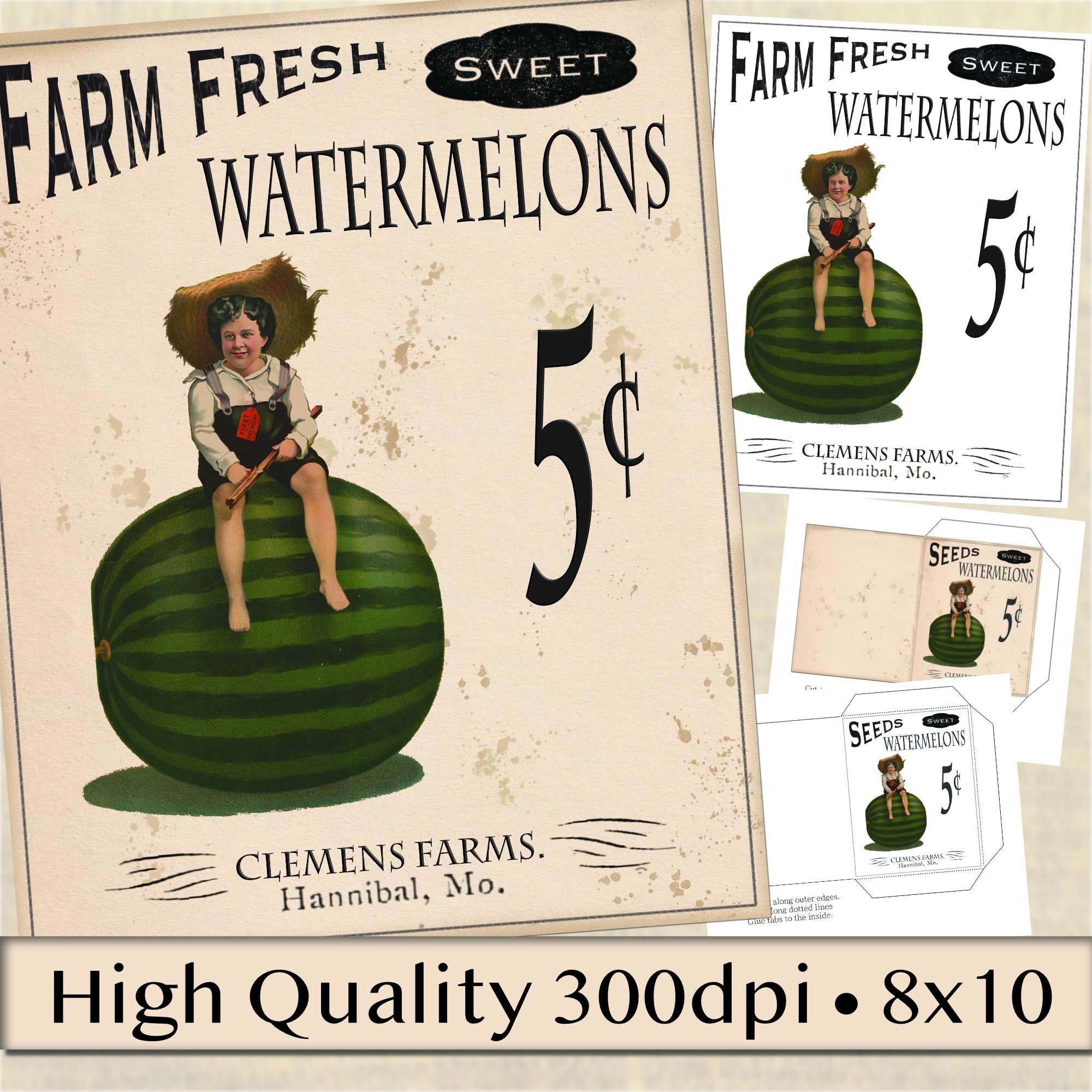 Primitive Watermelon Sign / Pantry Label - Digital Download - Garden ...