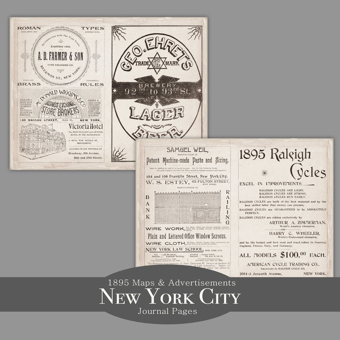 Printable 1895 NYC Ephemera: Vintage Maps & Ads (digital Download) - Etsy