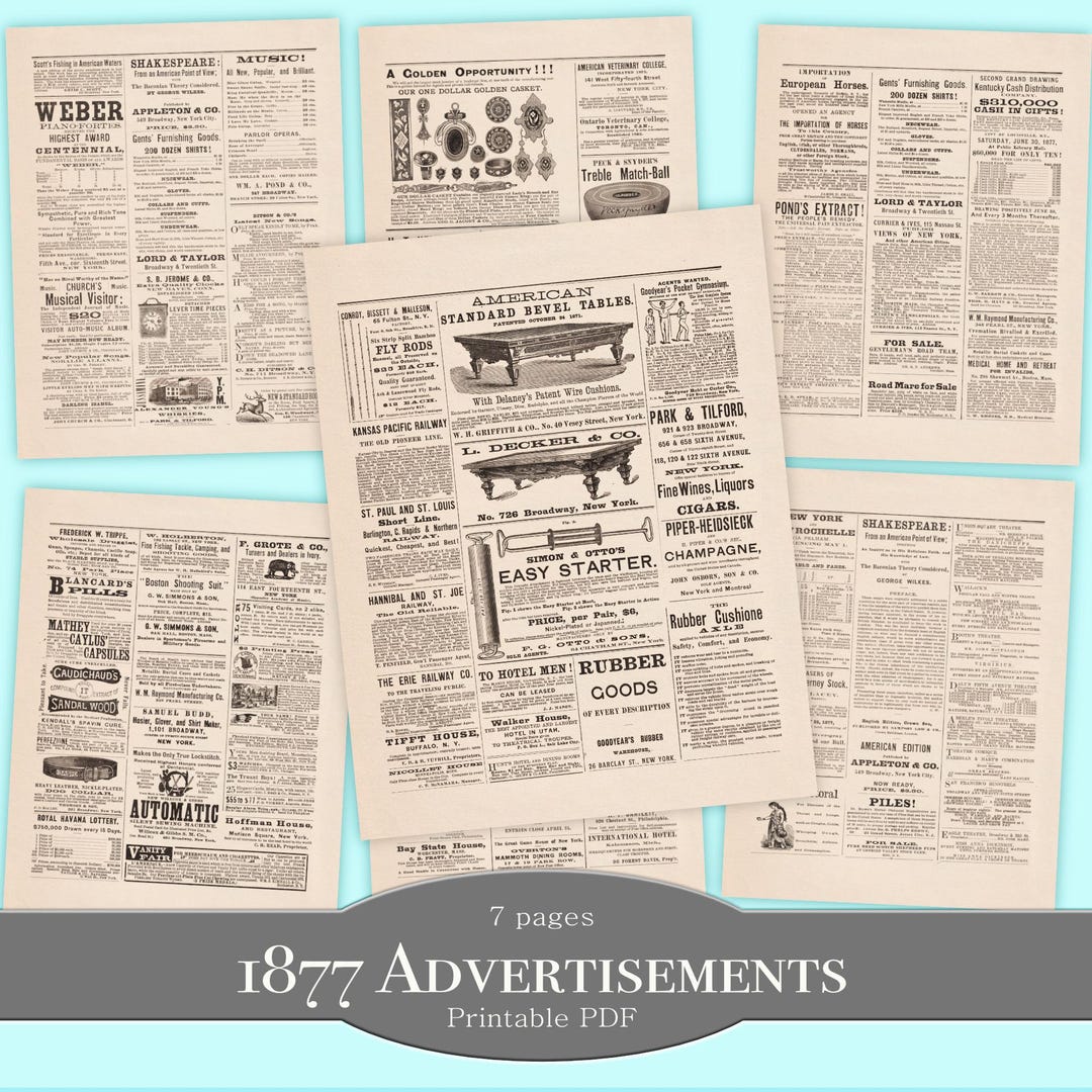 1877 Antique Newspaper Ads: Junk Journal Ephemera (7 PDF Pages) - Etsy