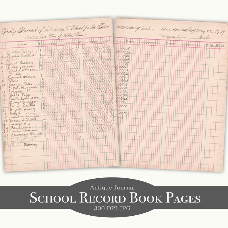 Printable School Record Book Pages - Basic Junk Journal Papers ...