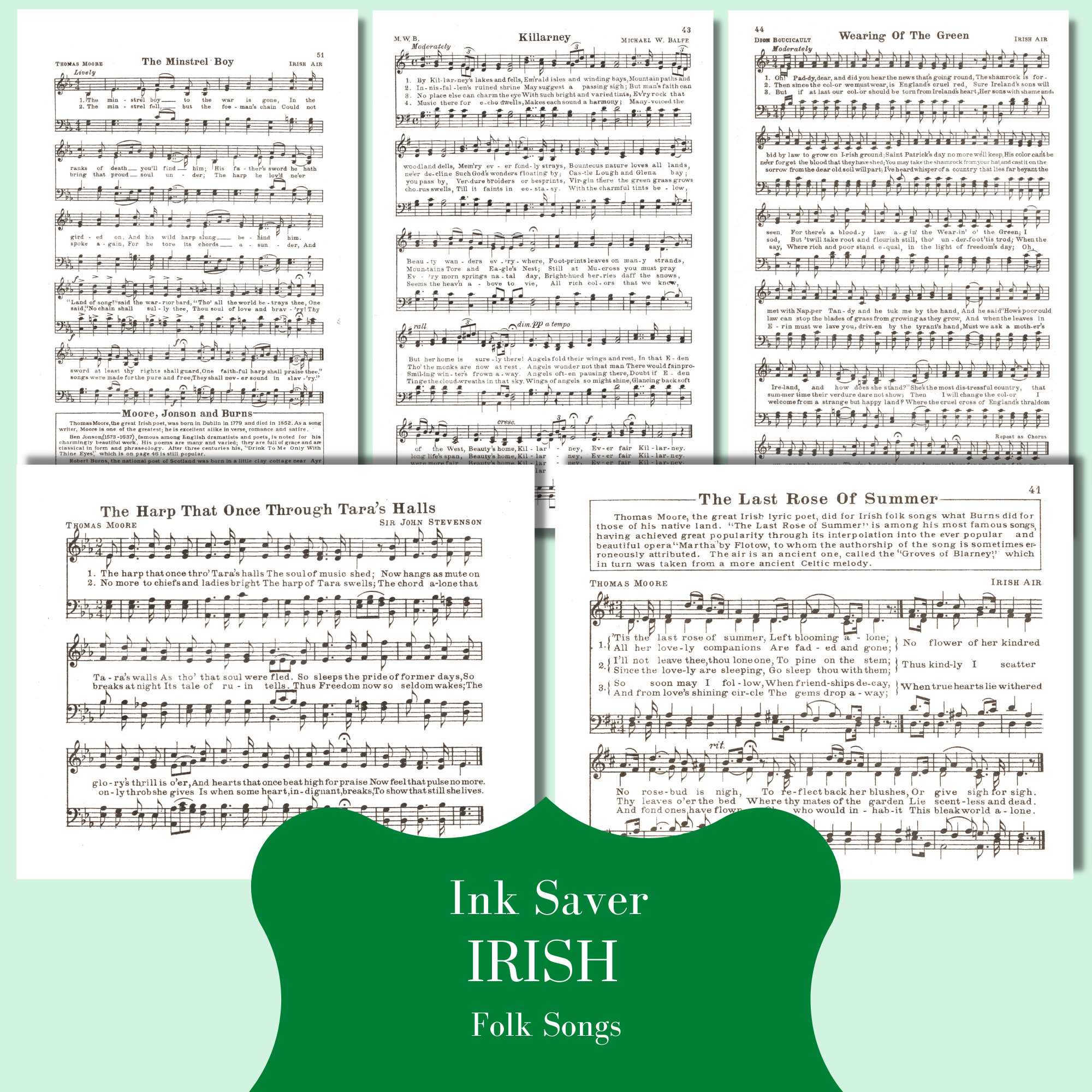Irish Folk Songs Sheet Music - Printable Paper Ephemera From Vintage ...