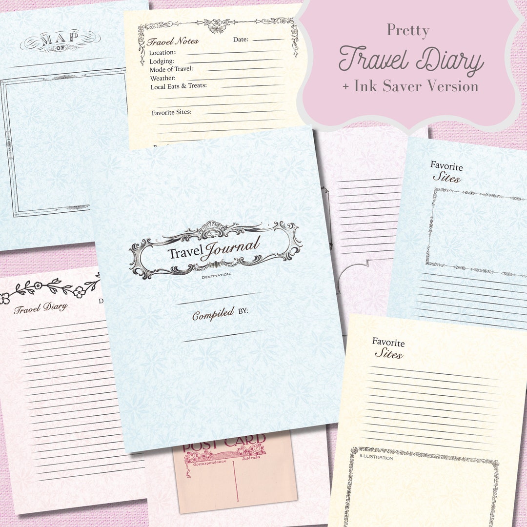 Digital Travel Journal - Printable Pretty Diary - Travel Notebook - Ink ...