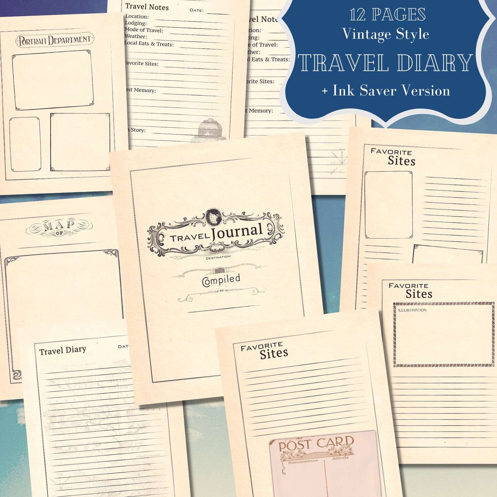 Digital Travel Diary - Printable Vacation Journal - Holiday Notebook ...