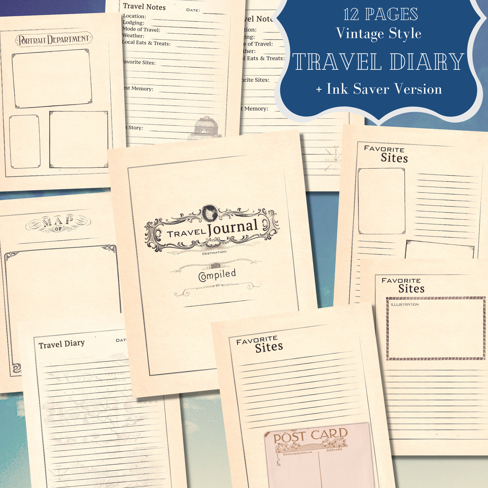 Digital Travel Diary - Printable Vacation Journal - Holiday Notebook ...