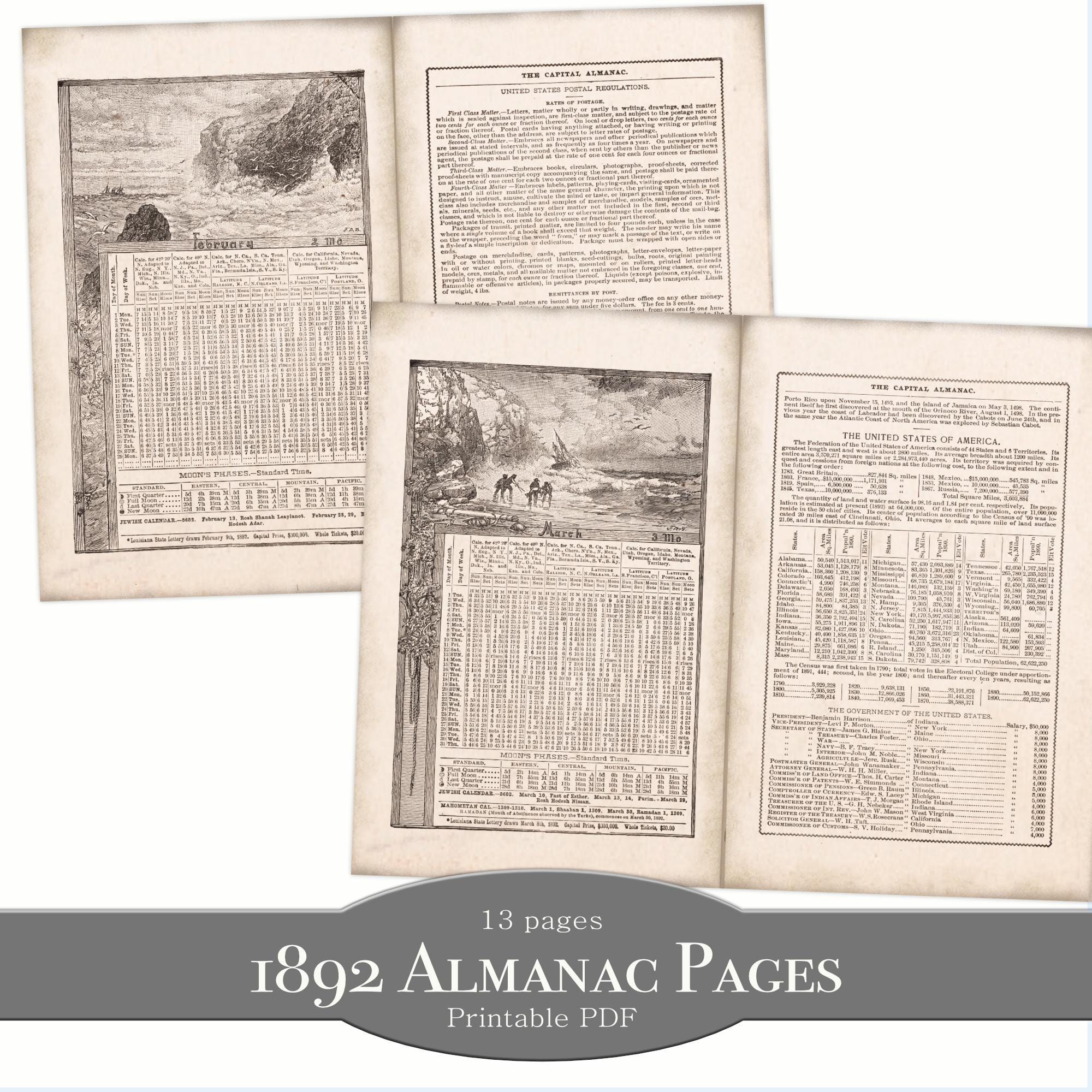 Printable 1892 Antique Almanac Pages: Junk Journal Ephemera (digital ...