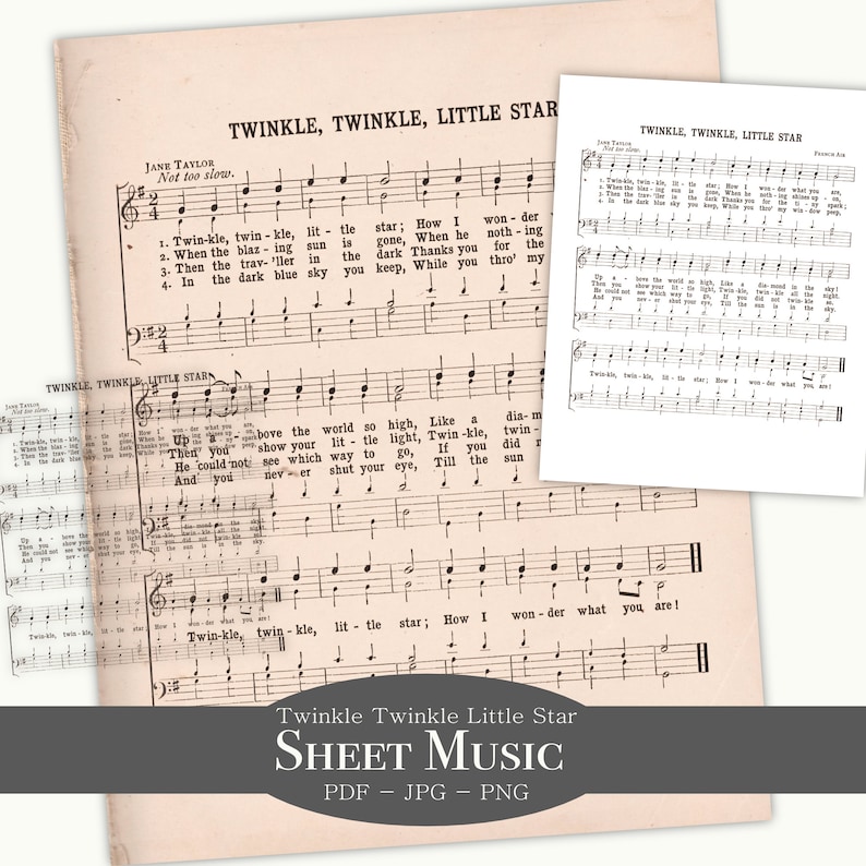 Twinkle Twinkle Little Star Sheet Music Printable Song - Digital Print ...