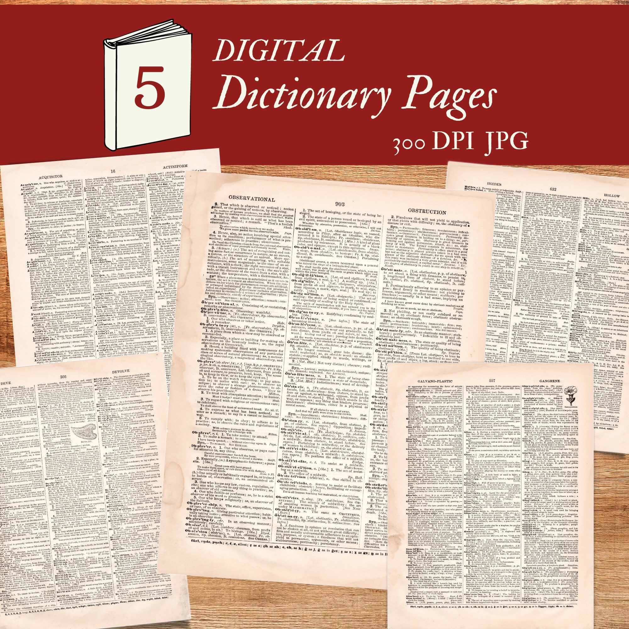 Printable Antique Dictionary Pages - Old Book Pages - Vintage Digital ...