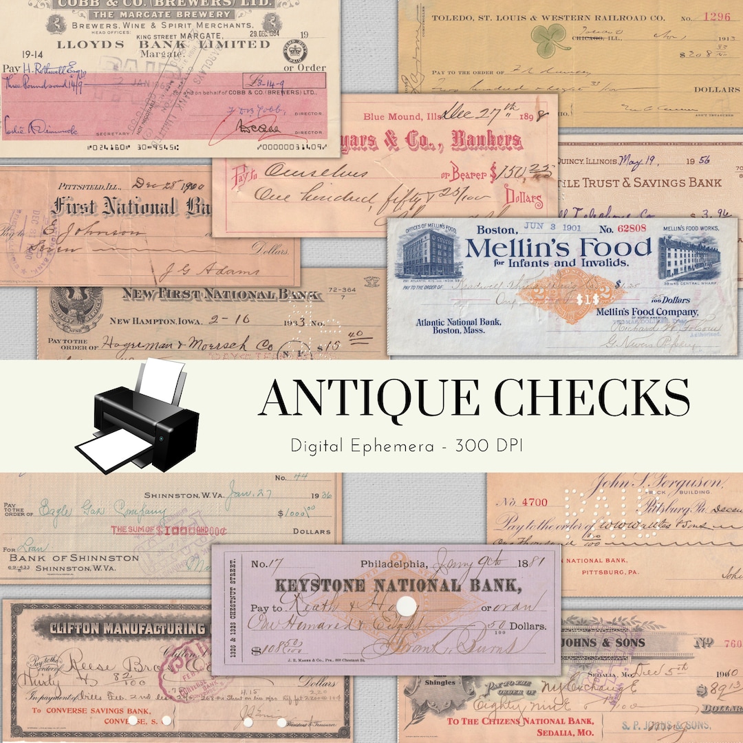 Antique Bank Checks Ephemera: Junk Journal Paper (digital Download) - Etsy