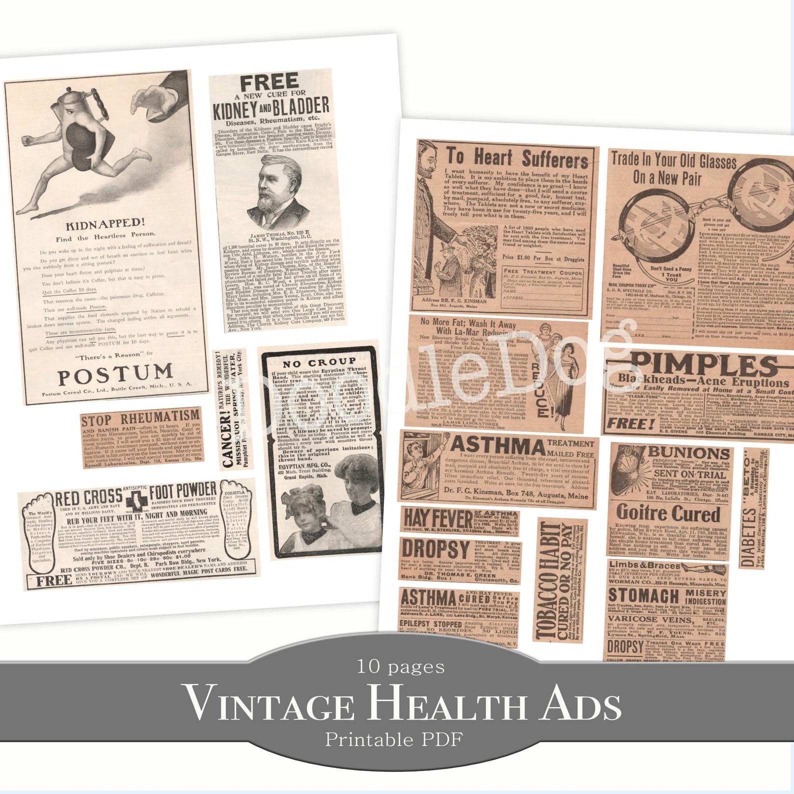 Antique Health & Wellness Print Ads - Junk Journal Ephemera - Digital ...