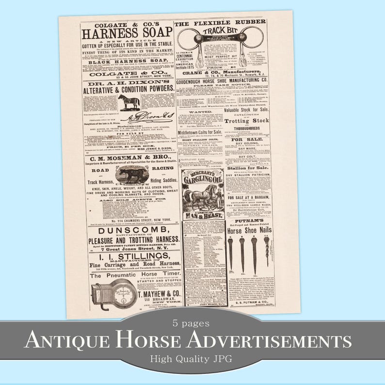 Antique Horse Print Ads 1877: Junk Journal Ephemera (digital Collage ...