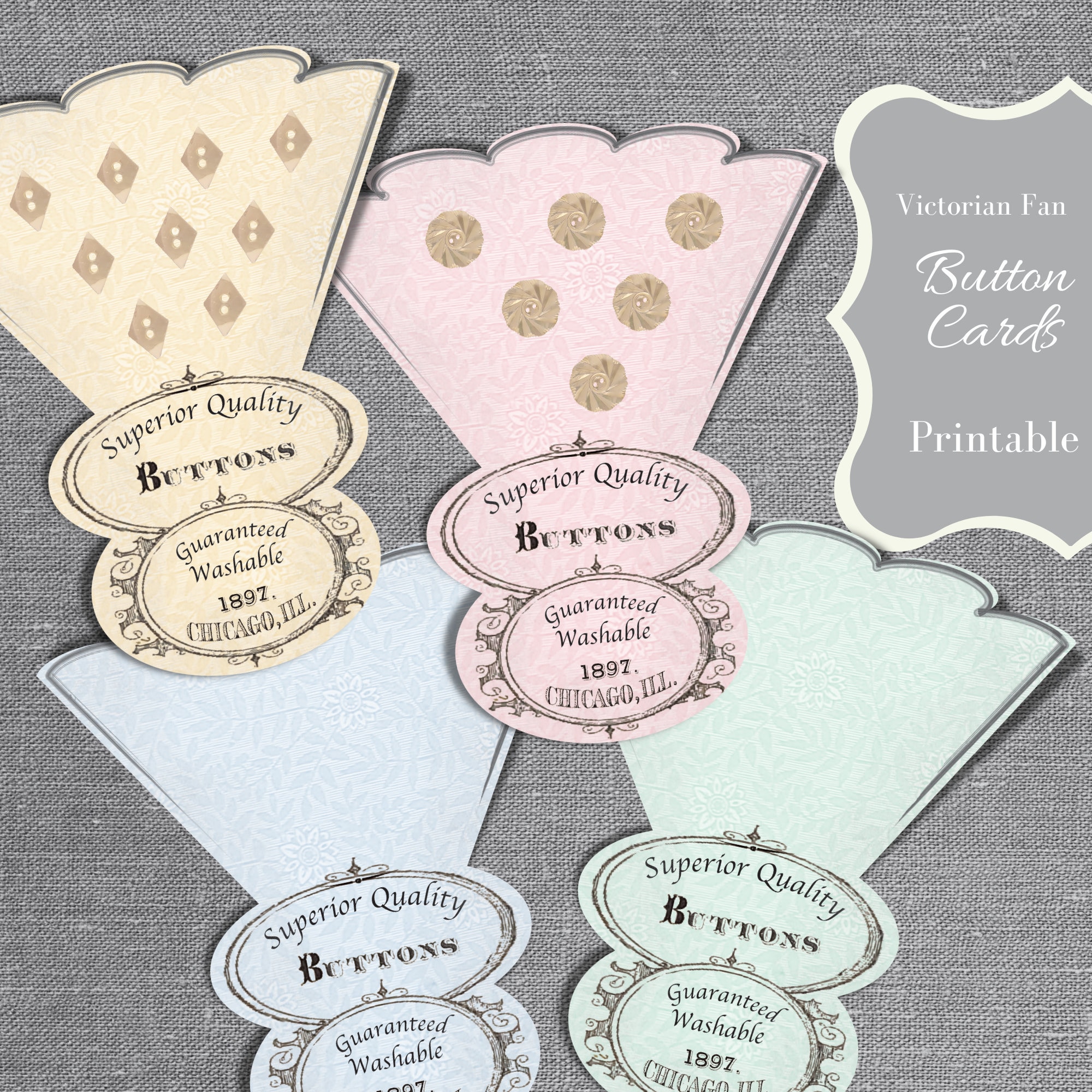 Antique Style Button Display Cards - Digital Printable - Vintage Sewing ...