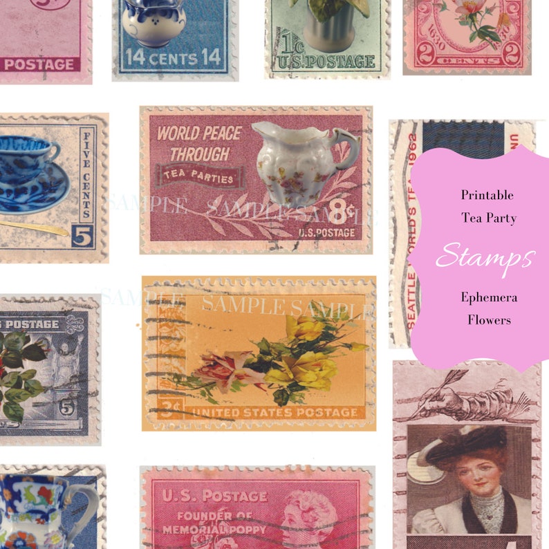 Digital Tea Party Stamps Printable Ephemera Bridal Shower Princess ...