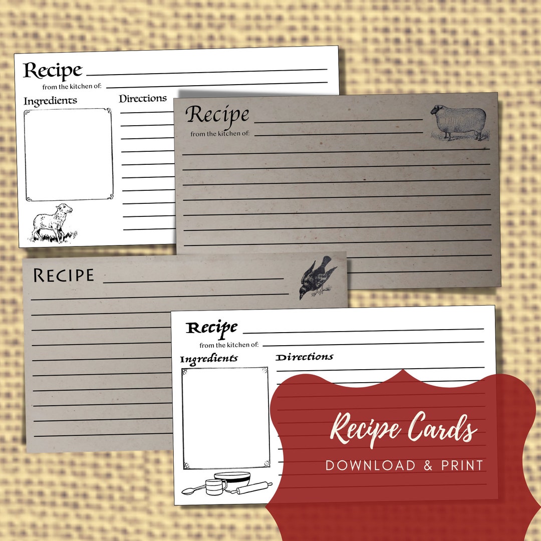Vintage Country Recipe Card Templates - Blank Primitive Farmhouse -old ...