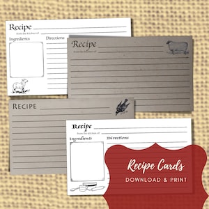Vintage Country Recipe Card Templates - Blank Primitive Farmhouse -old ...