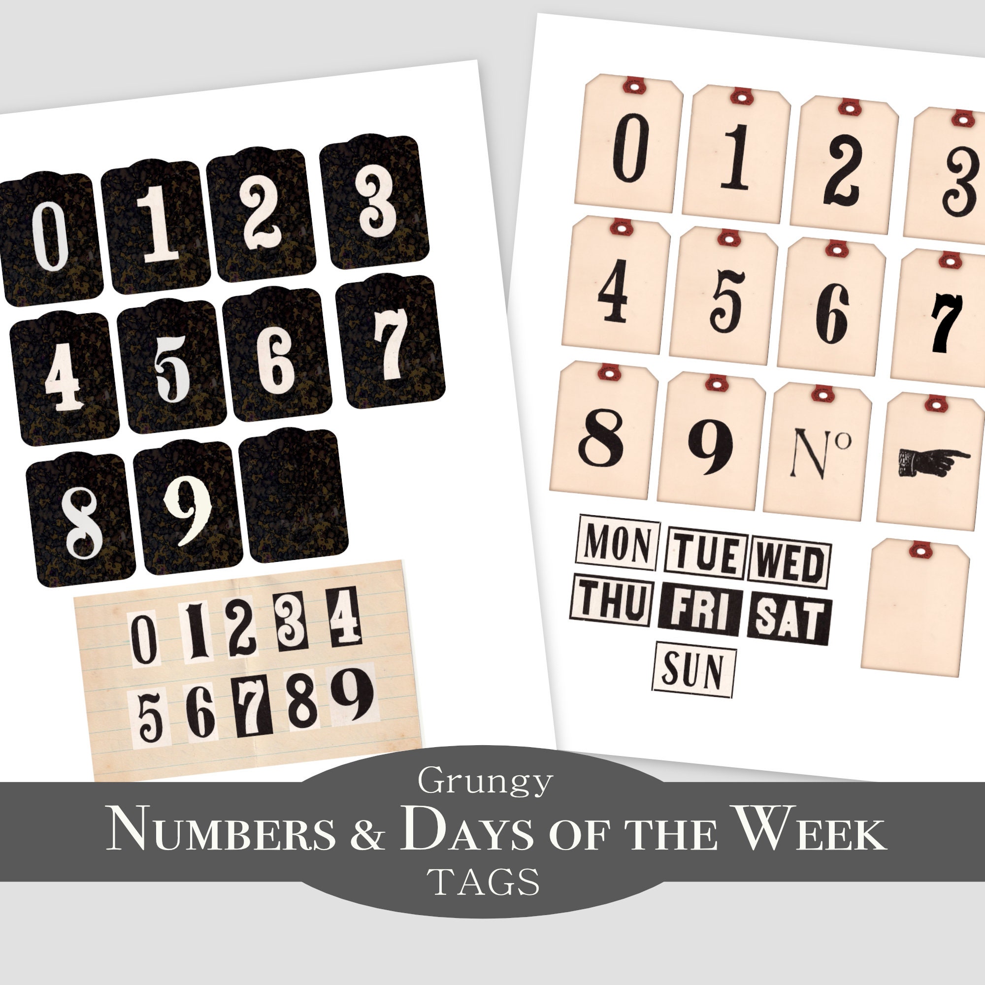 Printable Number & Days of the Week Tags: Junk Journal Ephemera ...