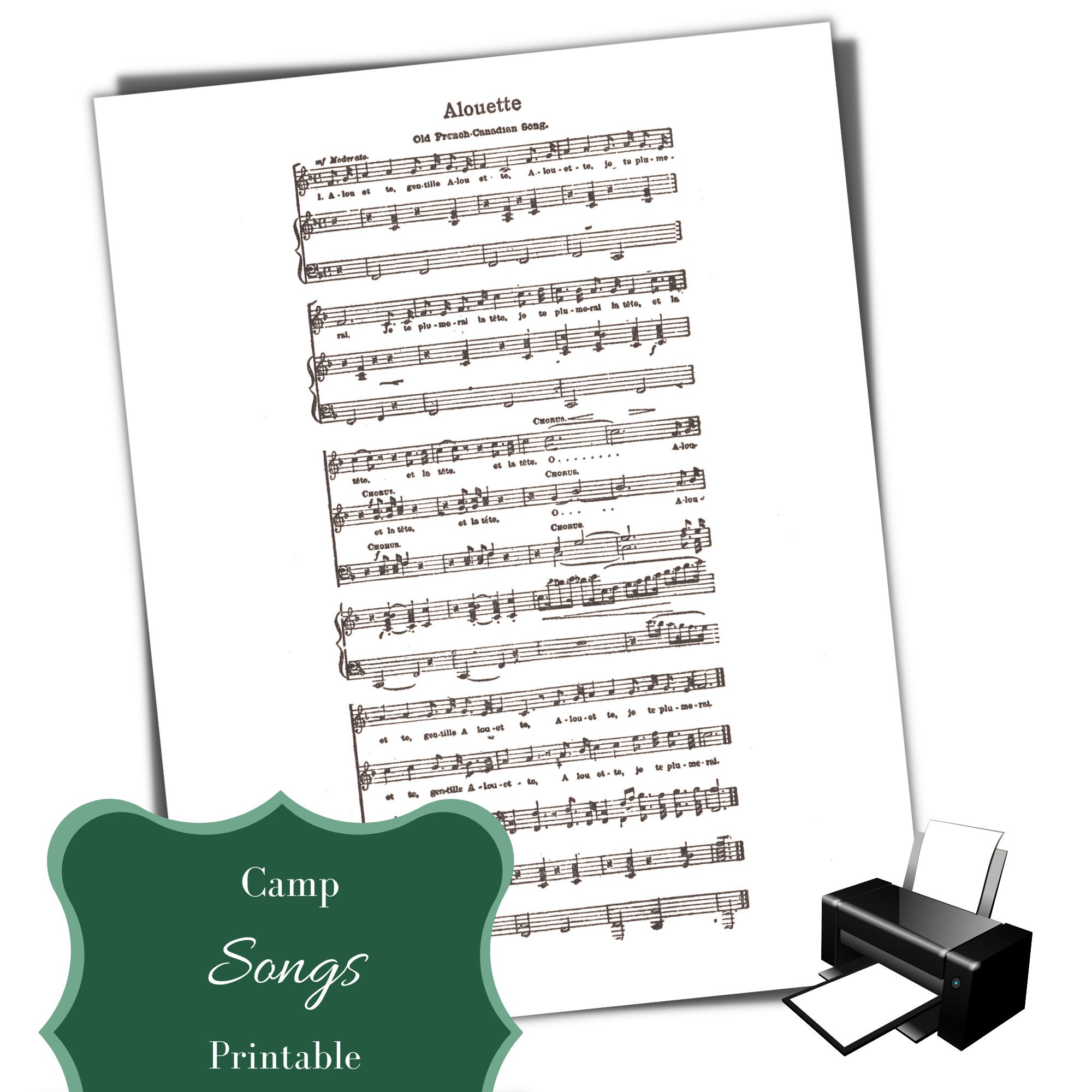 Camping Songs Sheet Music - Digital Download Group Camp Activity ...
