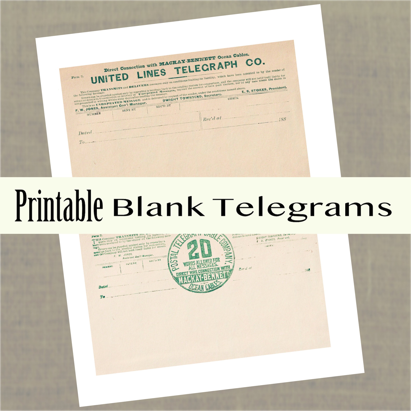 Digital Vintage Telegram Template From the 1800s, Printable Telegrams ...