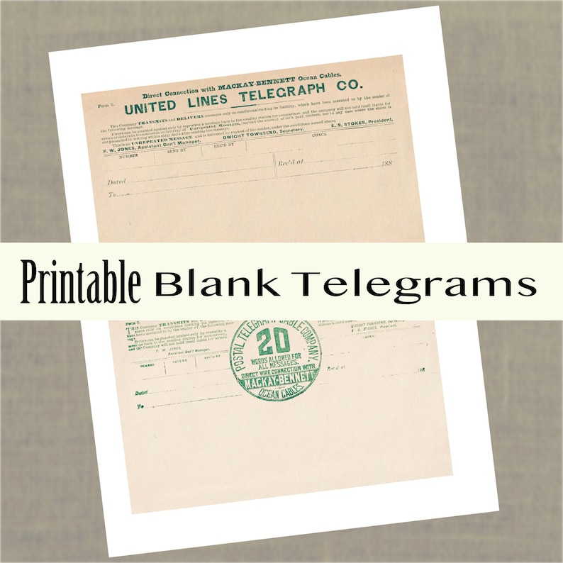 Digital Vintage Telegram Template From the 1800s, Printable Telegrams ...