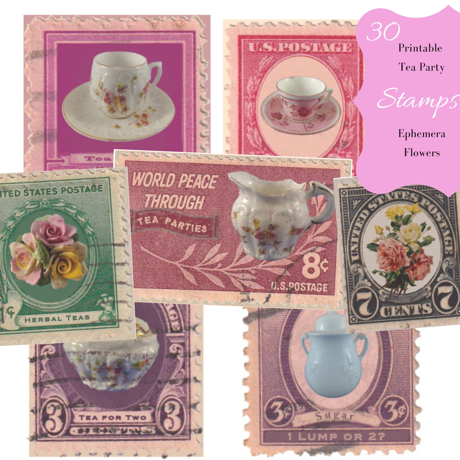 Digital Tea Party Stamps - Printable Ephemera - Bridal Shower ...