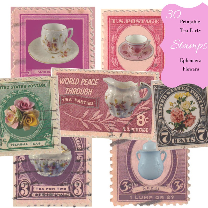 Digital Tea Party Stamps - Printable Ephemera - Bridal Shower ...
