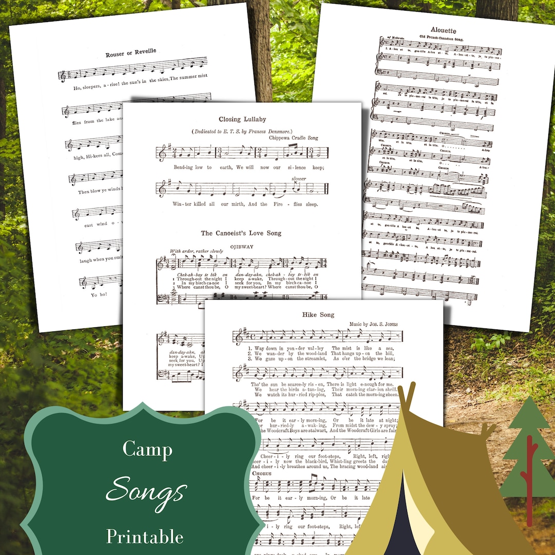 Camping Songs Sheet Music - Digital Download Group Camp Activity ...