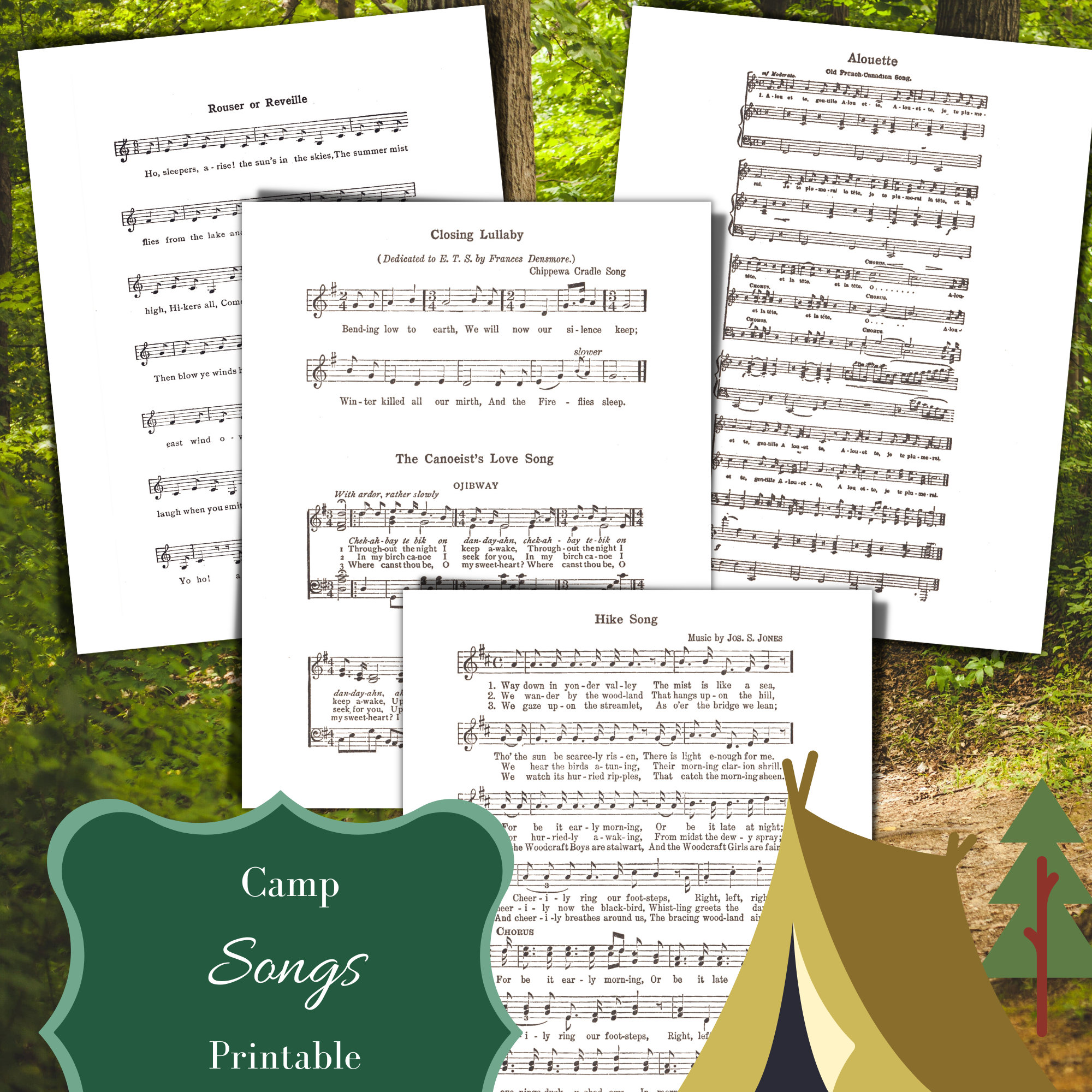 Camping Songs Sheet Music - Digital Download Group Camp Activity ...