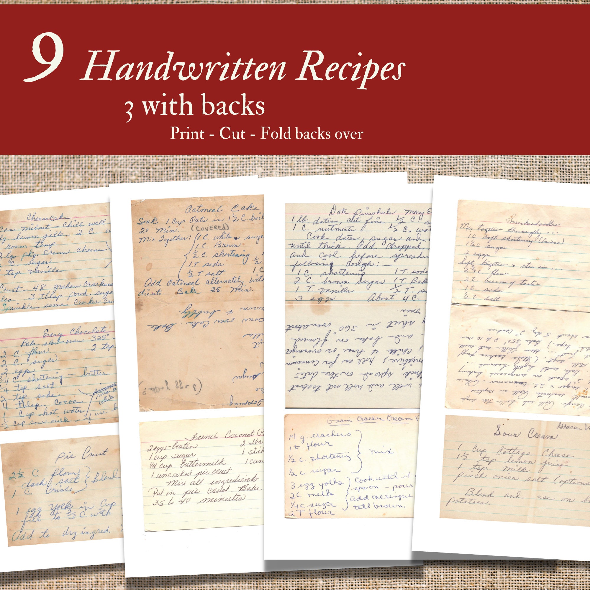 Vintage Handwritten Recipe Cards: Baking, Cooking (digital Download) - Etsy
