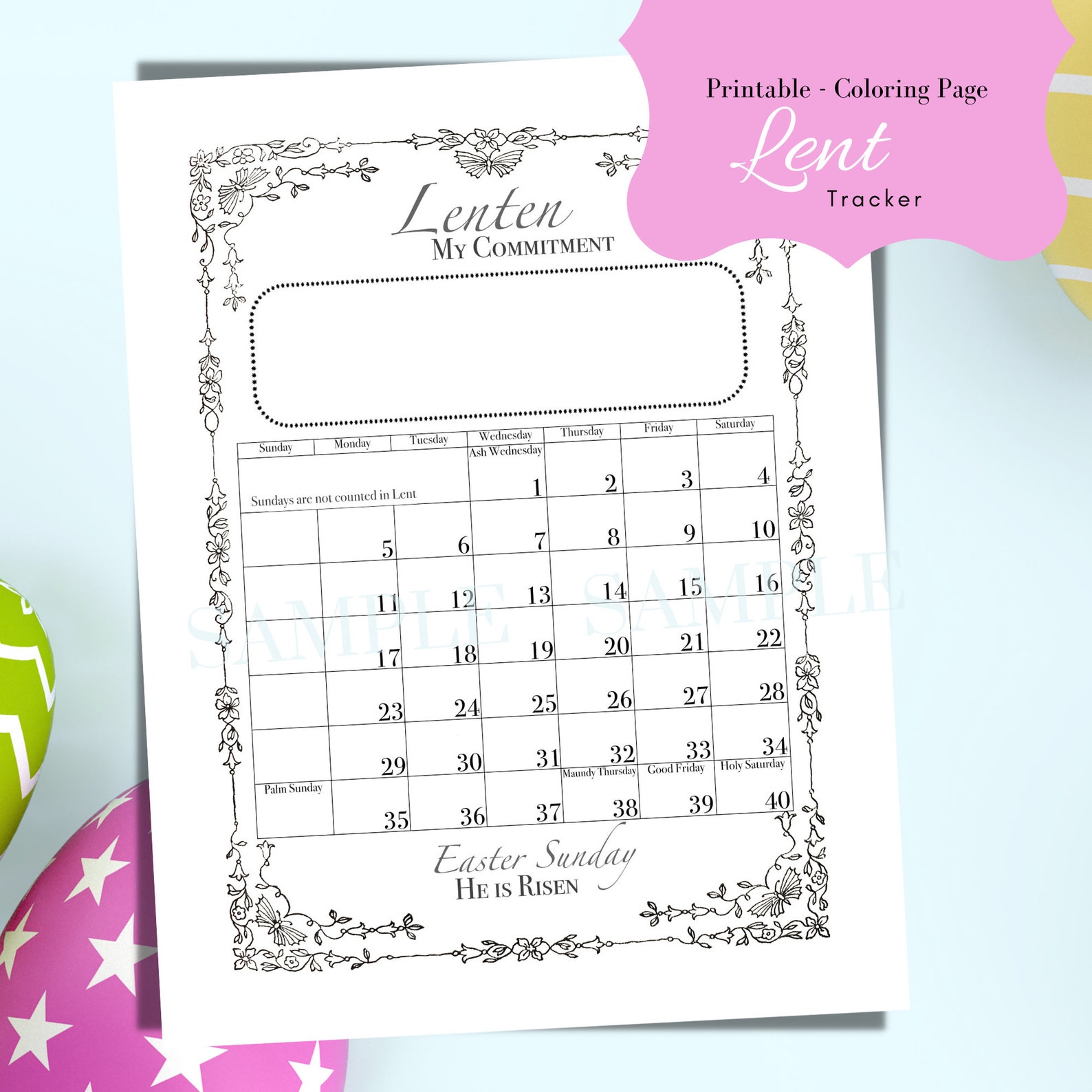 Printable Lent Tracker - PDF Download - 40 Day Lenten Sacrifice ...