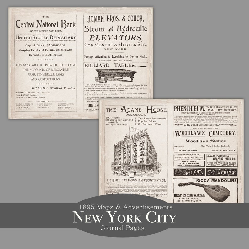 Printable 1895 NYC Ephemera: Vintage Maps & Ads (digital Download) - Etsy