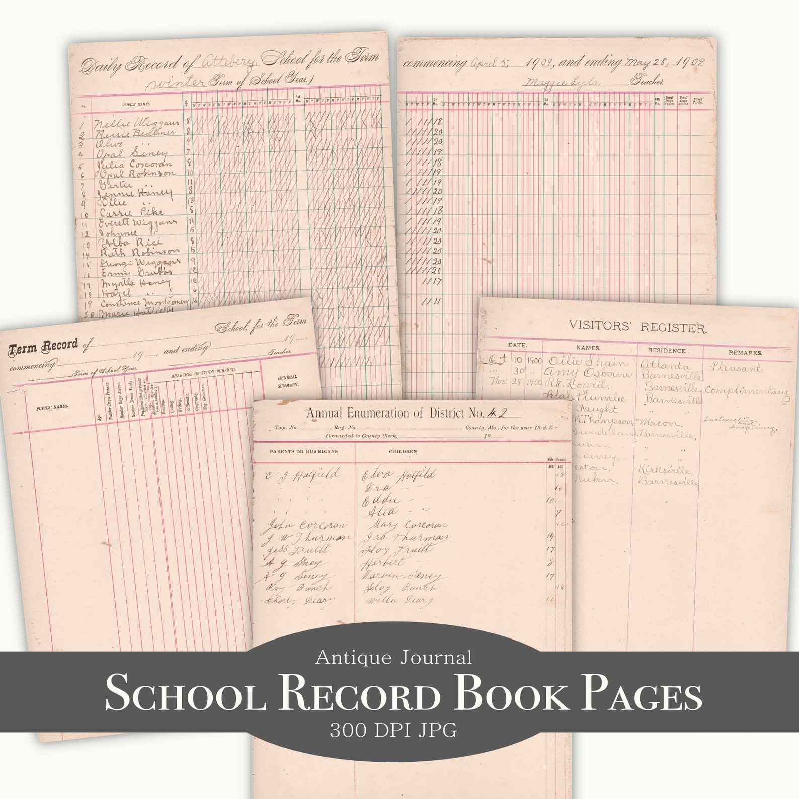 Printable School Record Book Pages - Basic Junk Journal Papers ...
