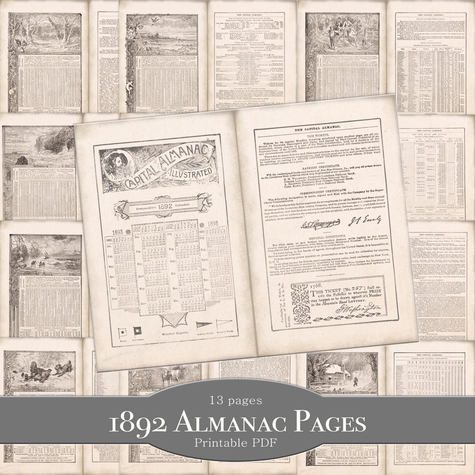 Printable 1892 Antique Almanac Pages: Junk Journal Ephemera (digital ...