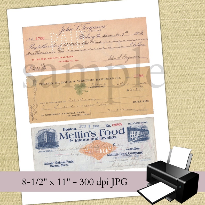 Digital Antique Bank Checks ~ Banking Ephemera ~ Old Handwriting Paper ...