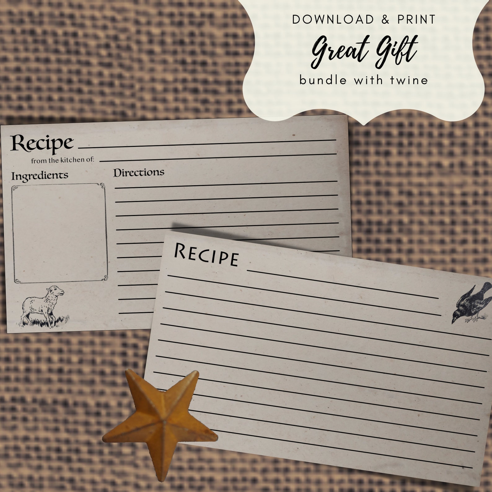 Vintage Farmhouse Recipe Card Templates: Printable Antique Design ...