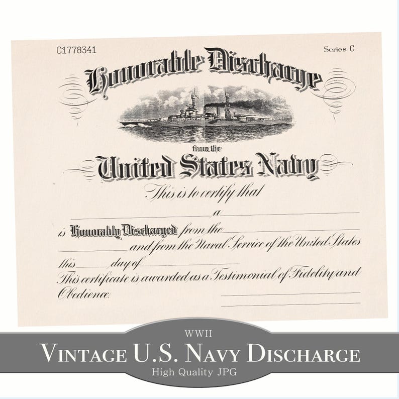 Vintage WW2 US Navy Discharge Certificate: Printable Military Ephemera (digital Download) - Etsy