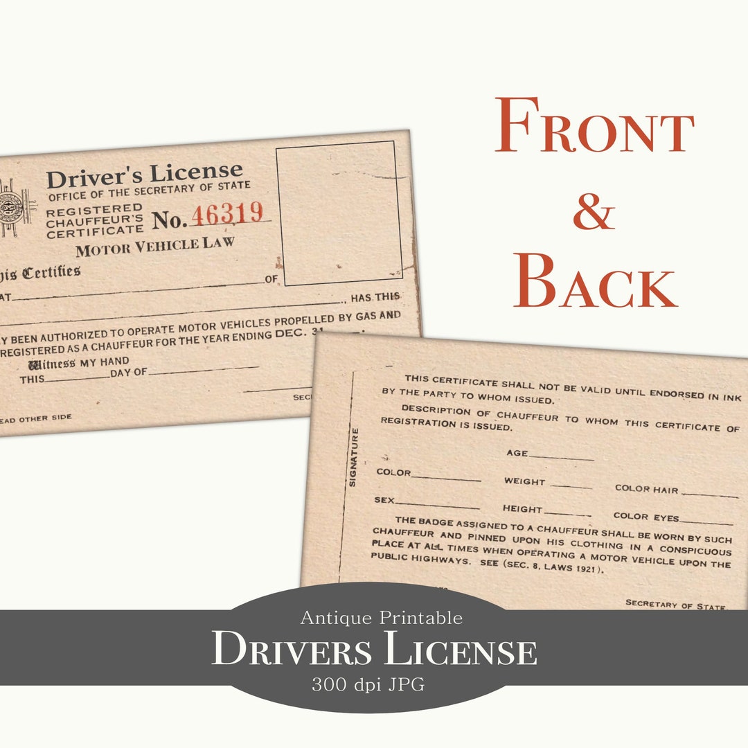 Digital Vintage Drivers License Identification Card From the 1930s ...