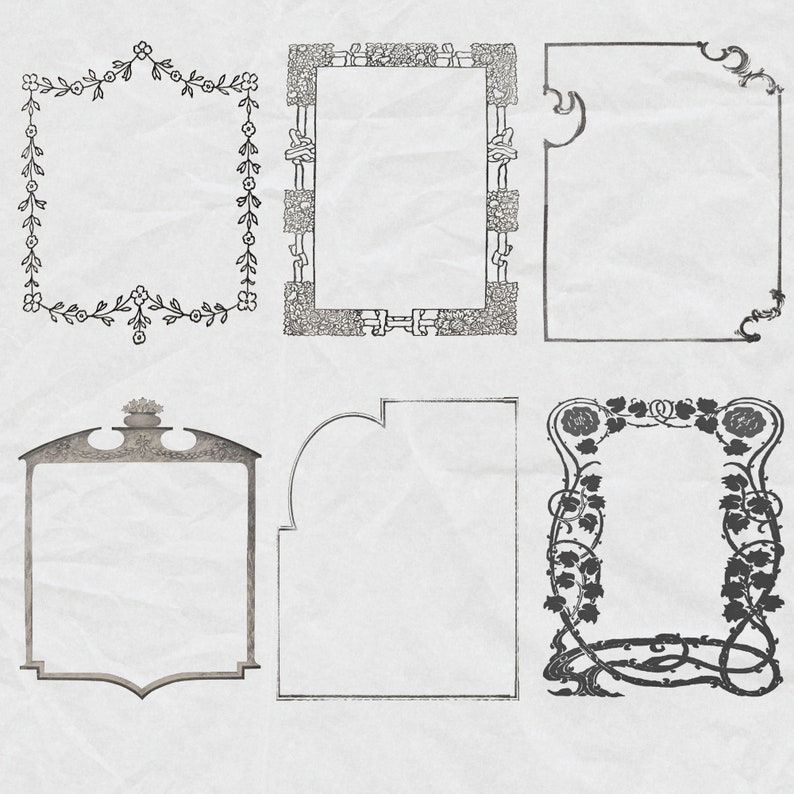 Vintage Ornate Frames Clipart: Antique Ephemera Overlays (PNG JPG ...